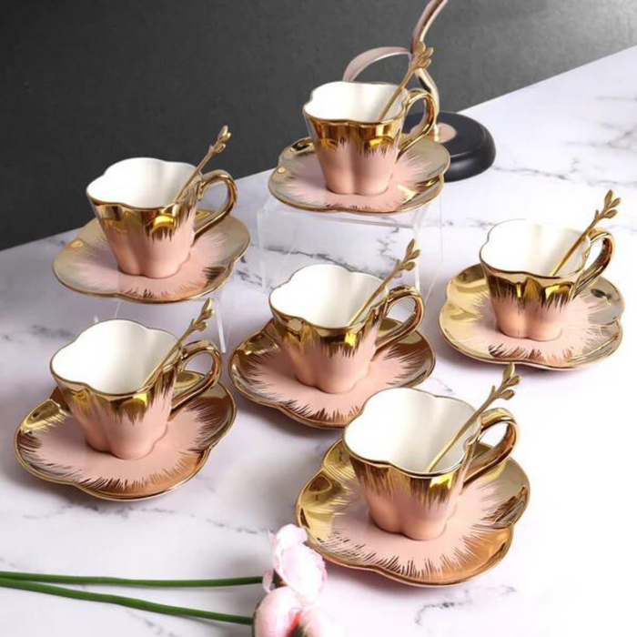 Golden Pink Pastel Tea - Set of 6 - West Attic